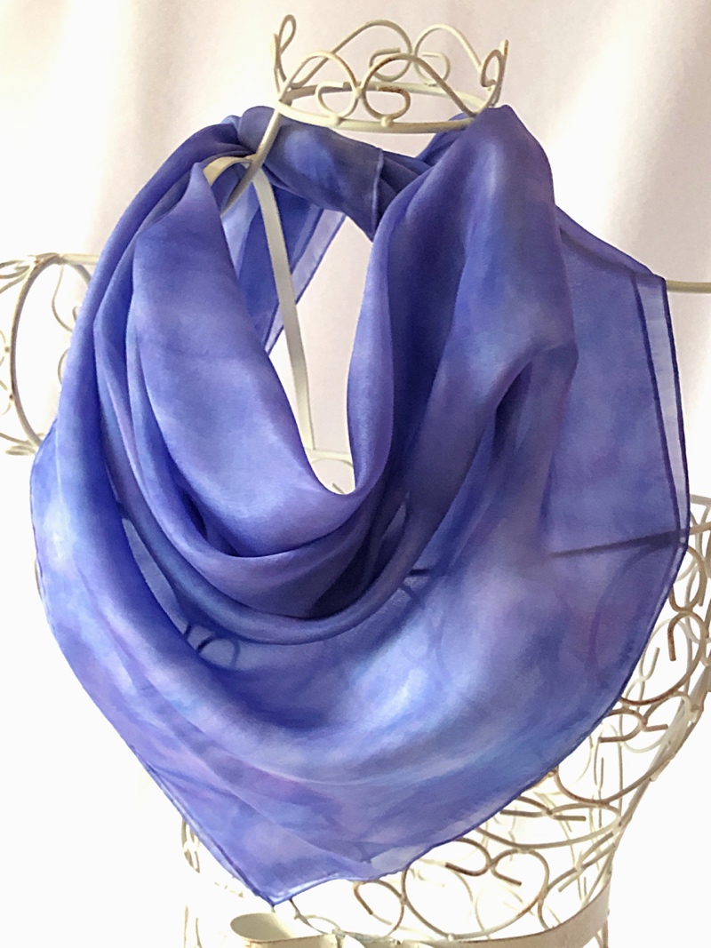 Large Blue Square Silk Scarf, floaty crepe de chine - Art On Silk ...