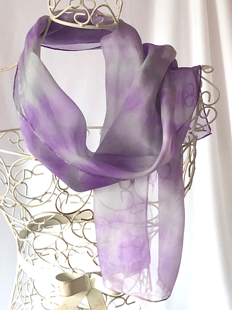 Long Purple & Grey Silk Scarf, floaty crepe de chine - Art On Silk ...