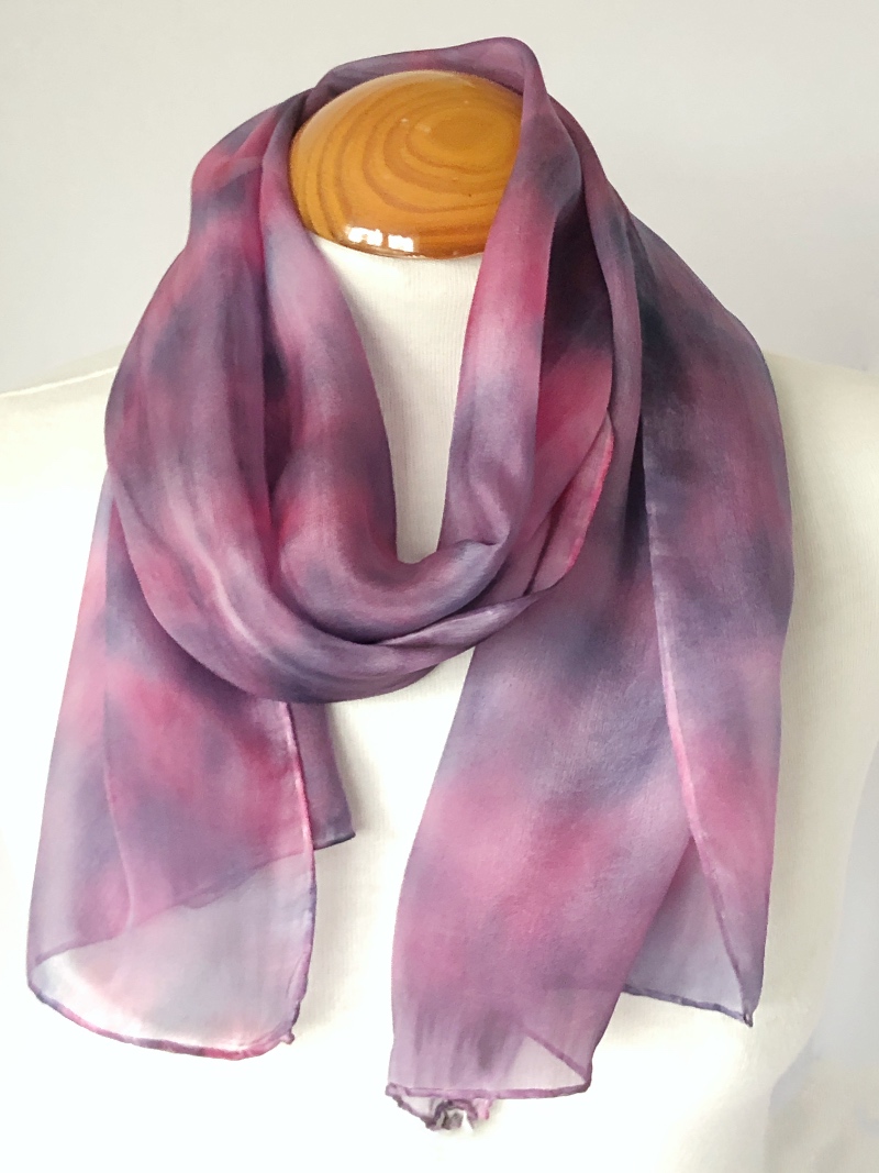 Long Pink & Navy Silk Scarf, floaty crepe de chine - Art On Silk ...
